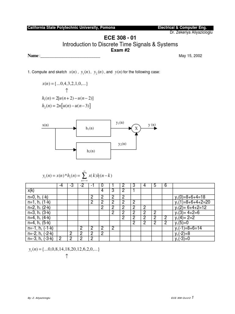 Introduction To Discrete Time Signals & Systems: Exam #2 Name | PDF | Recurrence Relation ...