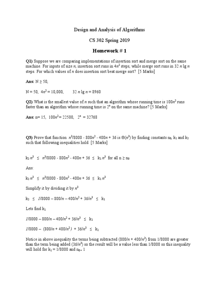 Homework # 1: Design and Analysis of Algorithms CS 302 Spring 2019 | PDF | Time Complexity ...
