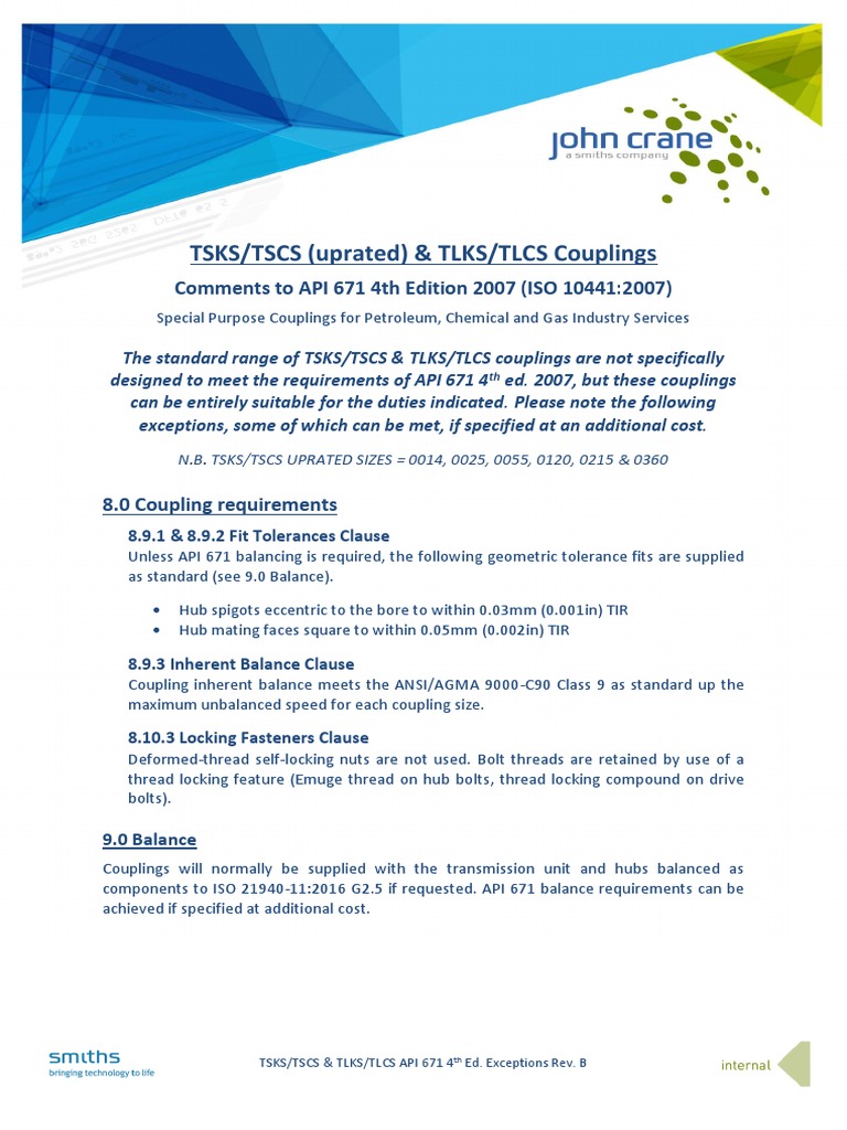 TSKS - TSCS (Uprated) - TLKS - TLKC - API 671 4th Ed. Exceptions - RevA ...