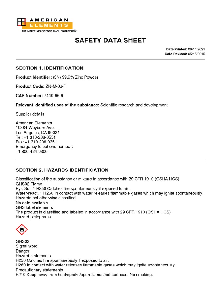 Safety Data Sheet: Section 1. Identification | PDF | Toxicity | Dangerous Goods