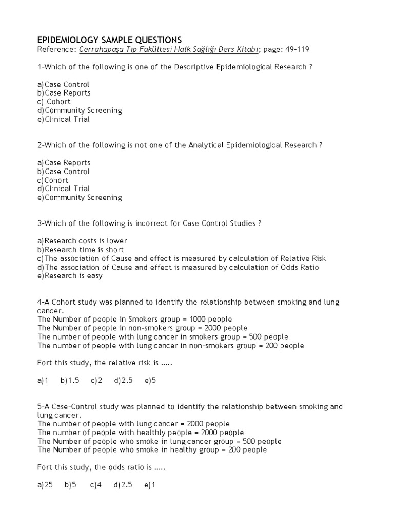 Epidemiology Sample Questions | PDF | Sensitivity And Specificity ...