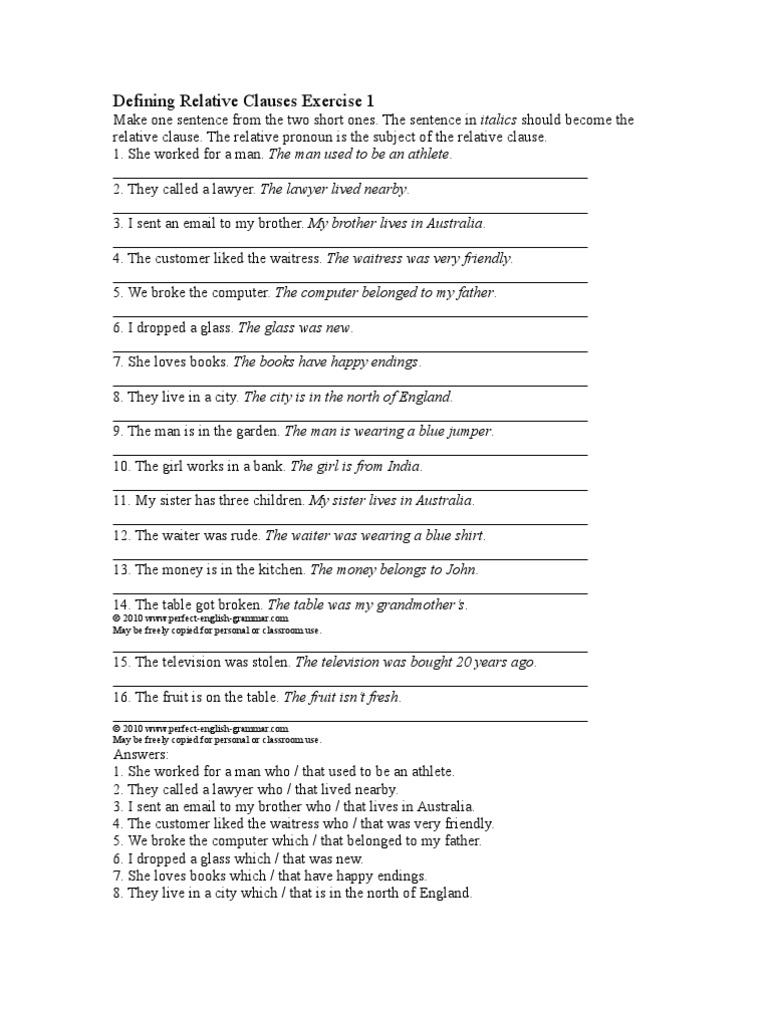 Defining Relative Clauses Exercise 1 | PDF | Semiotics | Linguistic ...