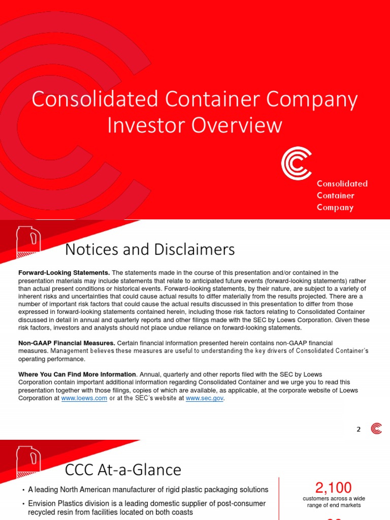 Consolidated Container Company Investor Overview | PDF | Mergers And ...