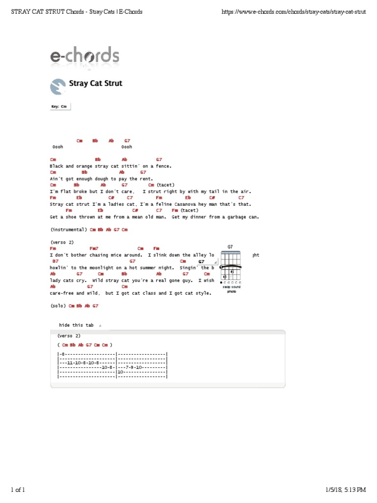 Stray Cat Strut Chords - Stray Cats - E-Chords | PDF | Cats | Felids