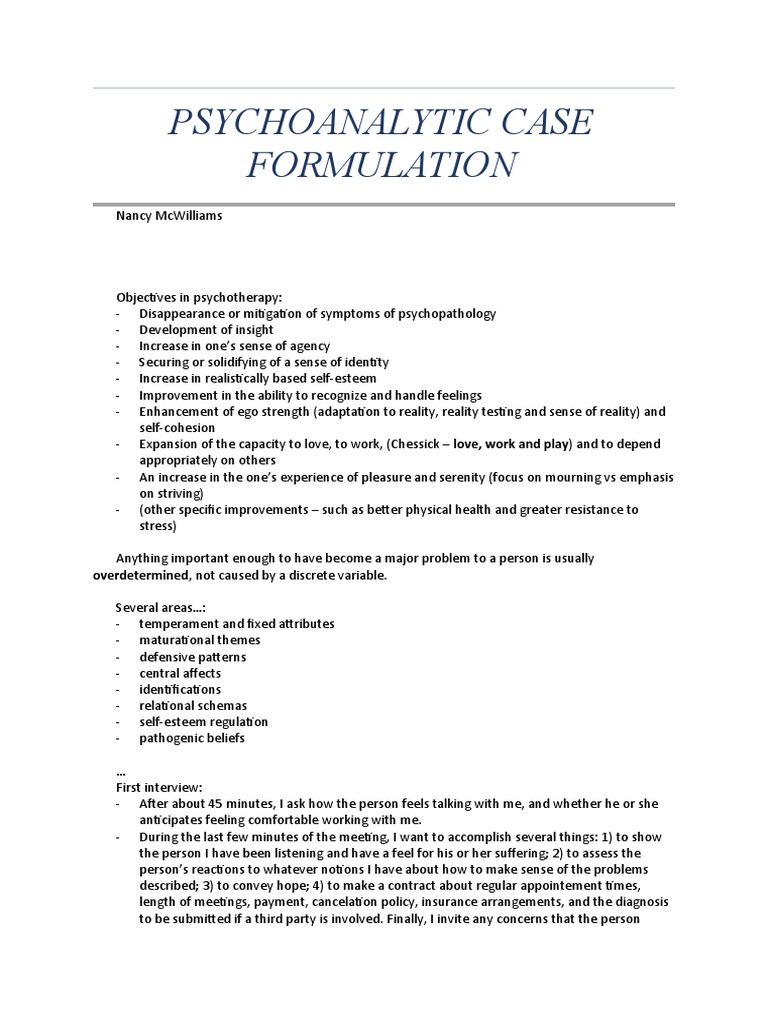 Case Formulation | PDF | Id | Psychotherapy