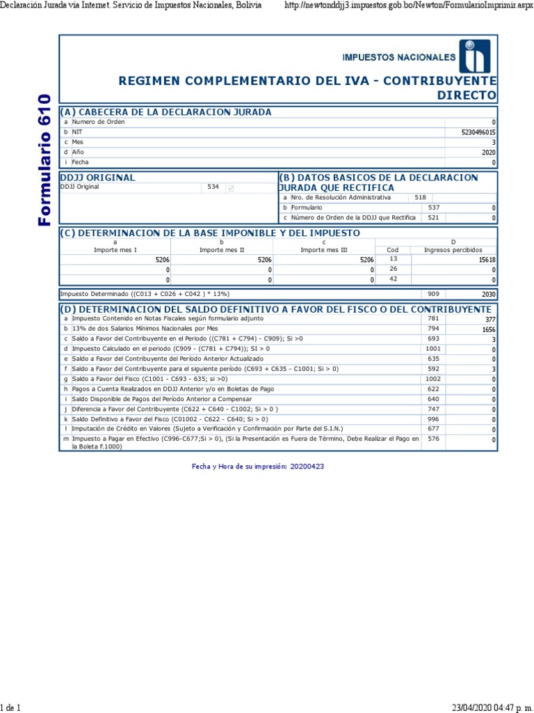Formulario 610 Marzo 2020 | PDF | Comercio | Impuestos