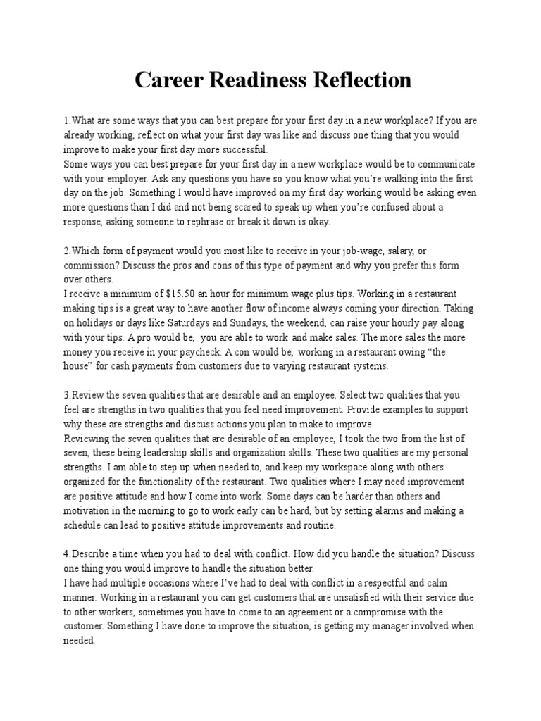 Career Readiness Reflection | PDF | Gratuity | Employment