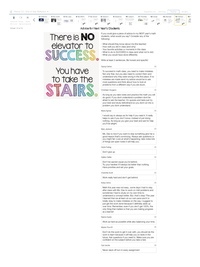 End of Year Reflection - Teacher Dashboard | PDF | Learning | Science