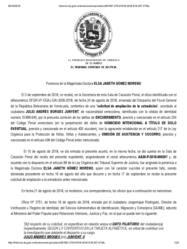 SCP 279 09 10 2018 | Descargar gratis PDF | Extradición | Venezuela