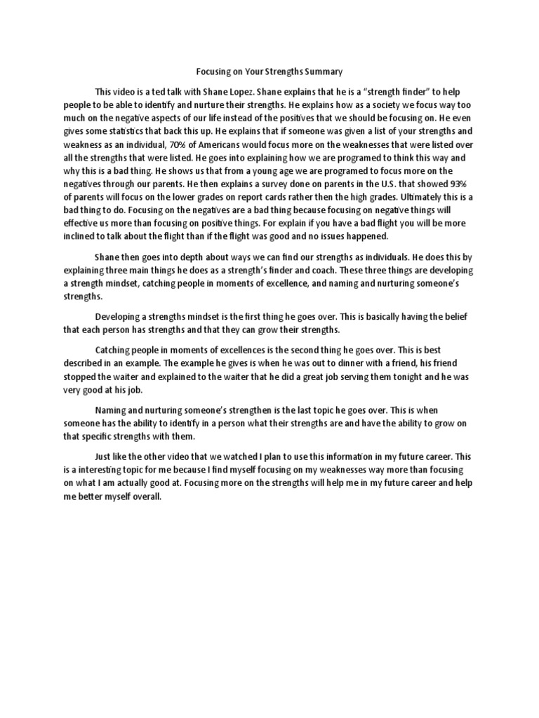Focusing On Your Strengths Summary | PDF | Mindset | Psychology