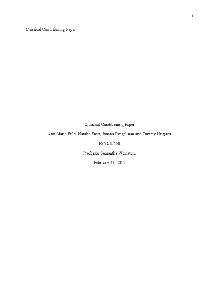 Classical Conditioning Paper | PDF | Classical Conditioning | Learning