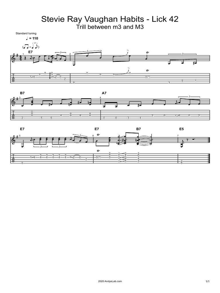 Stevie Ray Vaughan Habits - Lick 42: Trill Between m3 and M3 | PDF