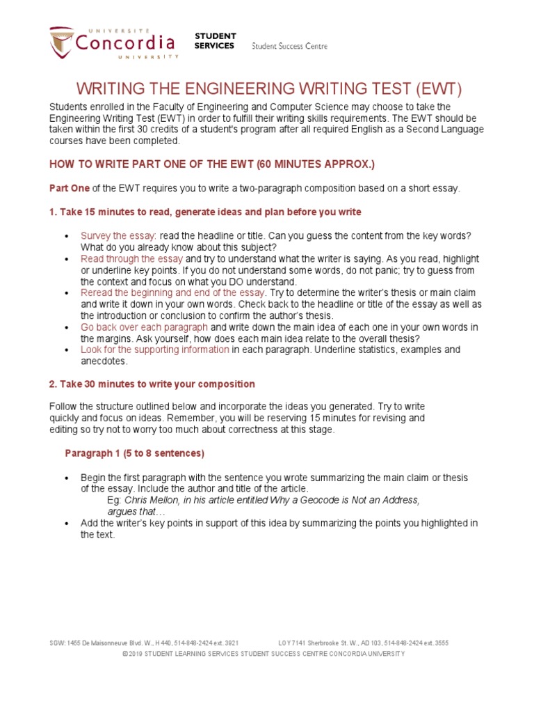 Writing The Engineering Writing Test (Ewt) : How To Write Part One of ...