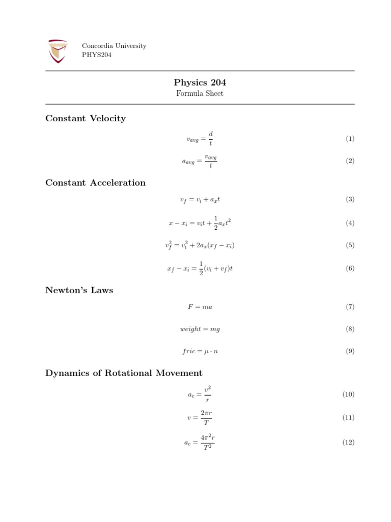 Physics 204: Concordia University PHYS204 | PDF | Torque | Metrology