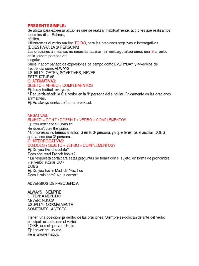 Present Simple Tense: Habitual Actions and Routines | PDF | Verbo ...