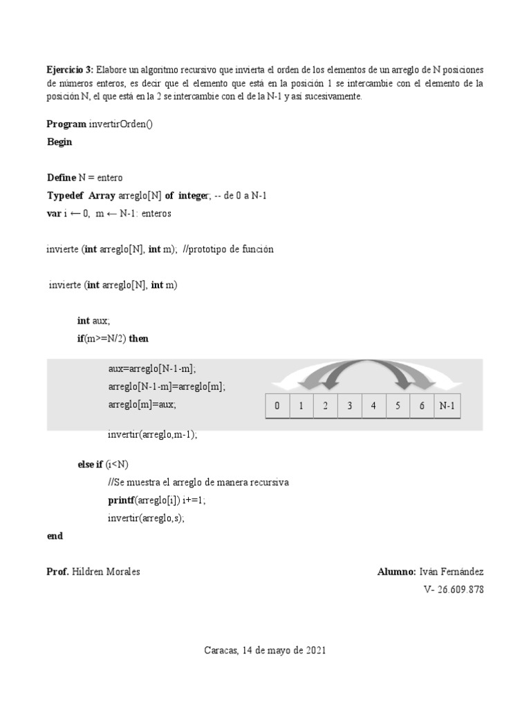 Algoritmo Recursivo para Invertir Array | PDF