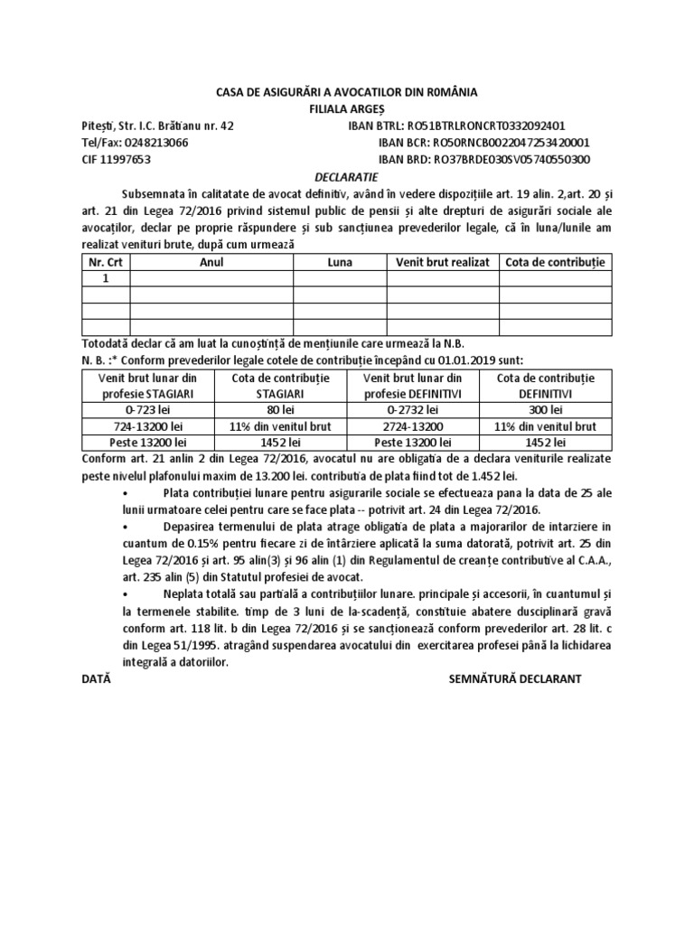 Model Declaratie Caa | PDF