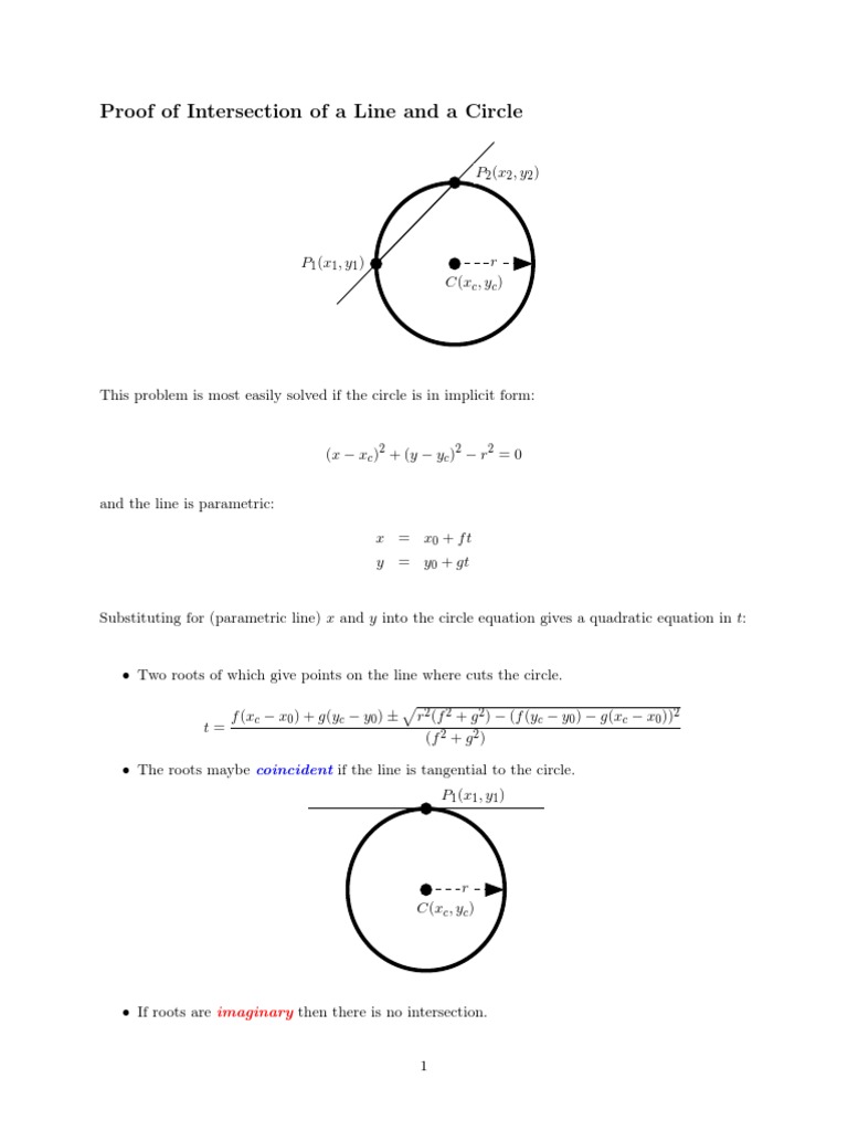 Proof of Intersection of A Line and A Circle: Coincident | PDF ...