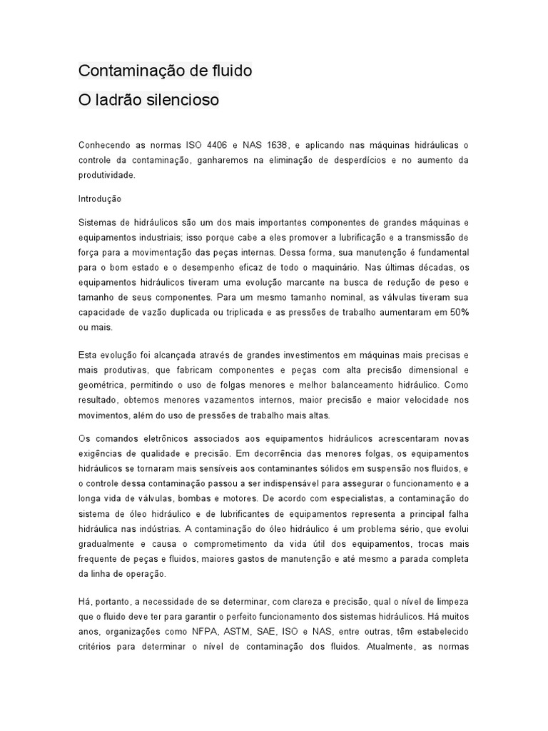 Conhecendo As Normas ISO 4406 e NAS 1638 | PDF | Pressão | Evolução