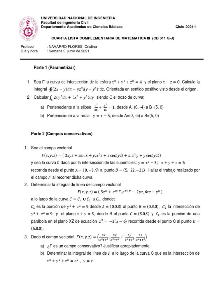 Lista Complementaria # 4 | PDF | Integral | Curva