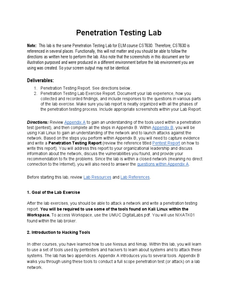 Penetration Testing Lab: Deliverables | PDF | Transmission Control ...