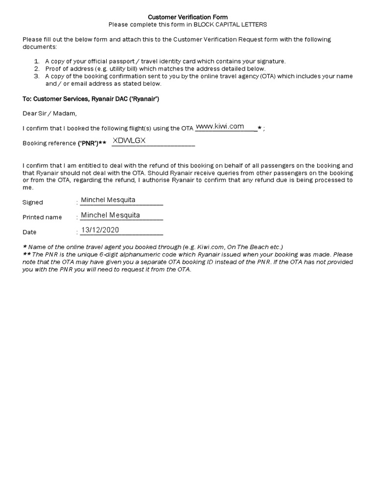 Customer Verification Form EN v2 | PDF