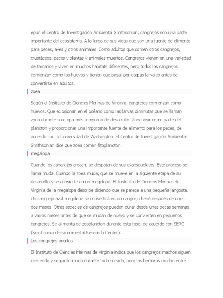 Ciclo de Vida del Cangrejo para Niños | PDF | Huevo | Science