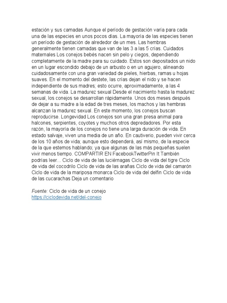 Ciclo de Vida Del Conejo | PDF