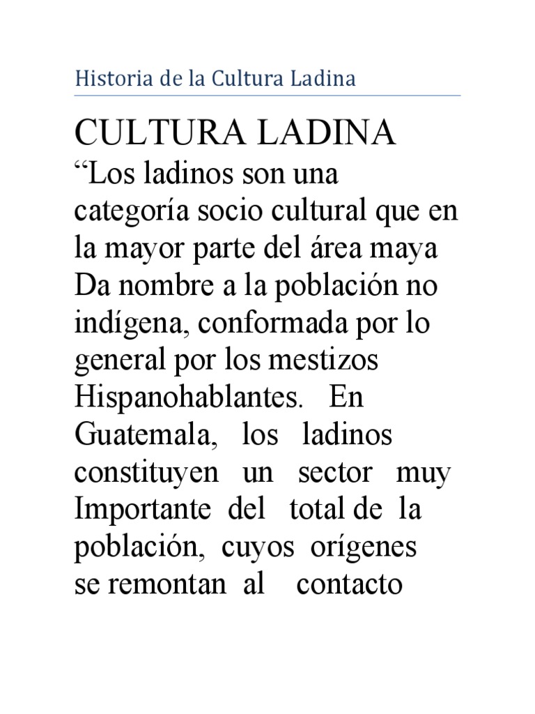 Historia y características de los ladinos | PDF | Guatemala ...