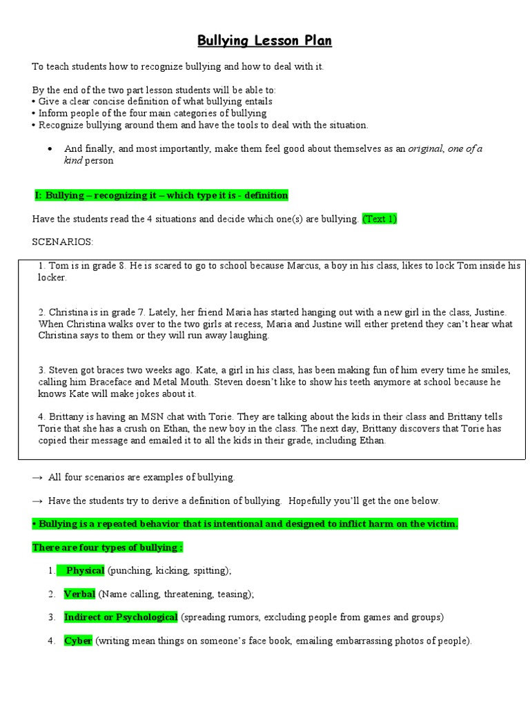 Anti-Bullying Lesson for Students | PDF | Bullying | Cyberbullying