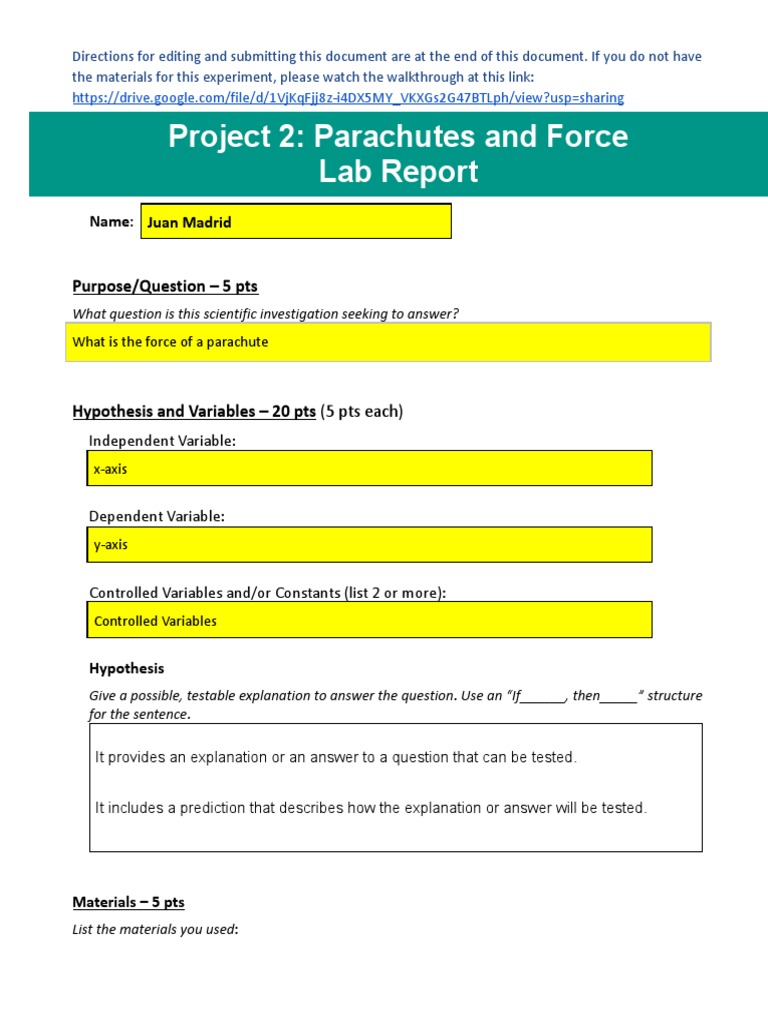 Project 2 - Parachutes and Force - Lab Report | Download Free PDF ...