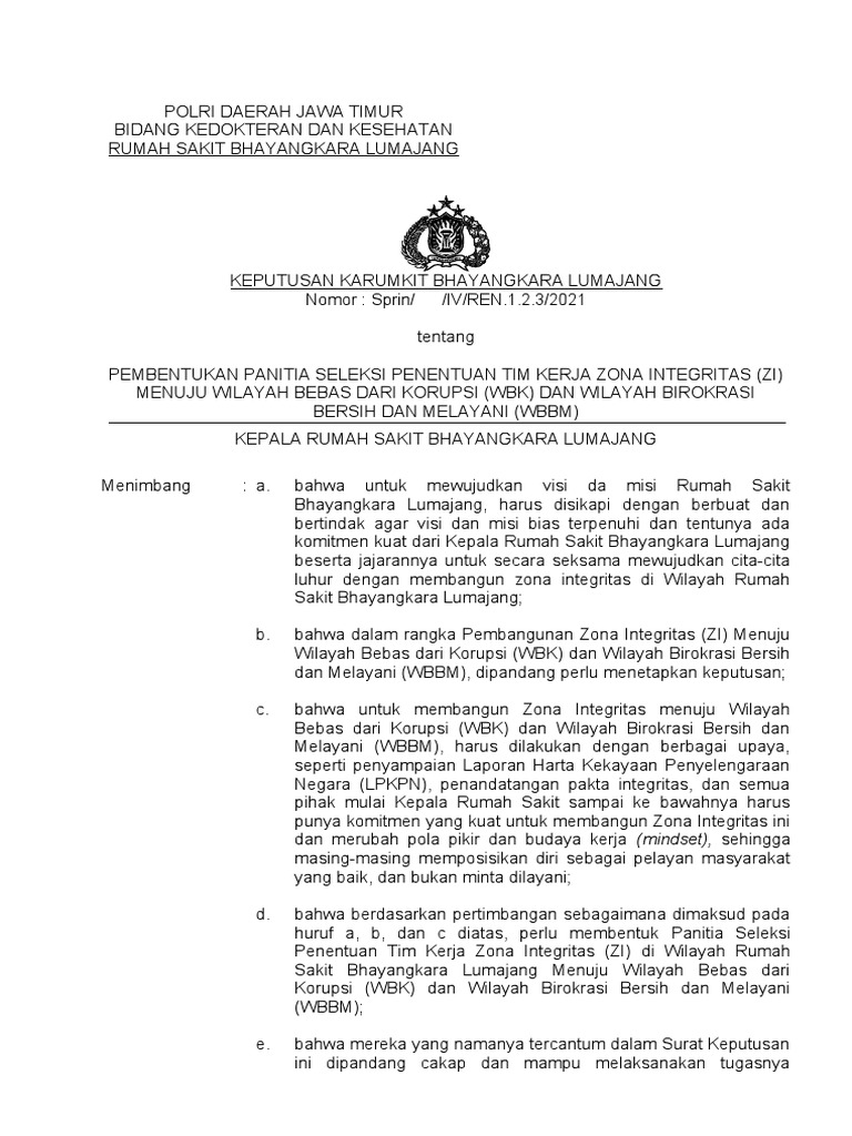 Skep Pembentukan Panitia Seleksi Penentuan Tim Kerja Zi | PDF