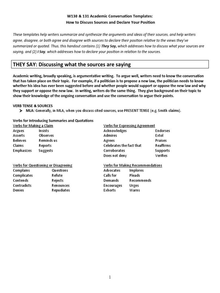 Academic Writing: Source Discussion Templates | PDF | Argument | Verb