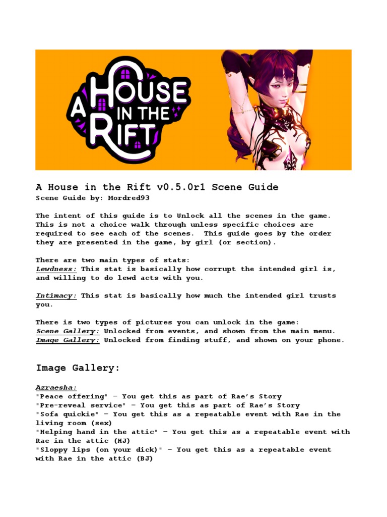 A House in The Rift v0.5.0r1 Scene Guide: Lewdness | PDF | Leisure