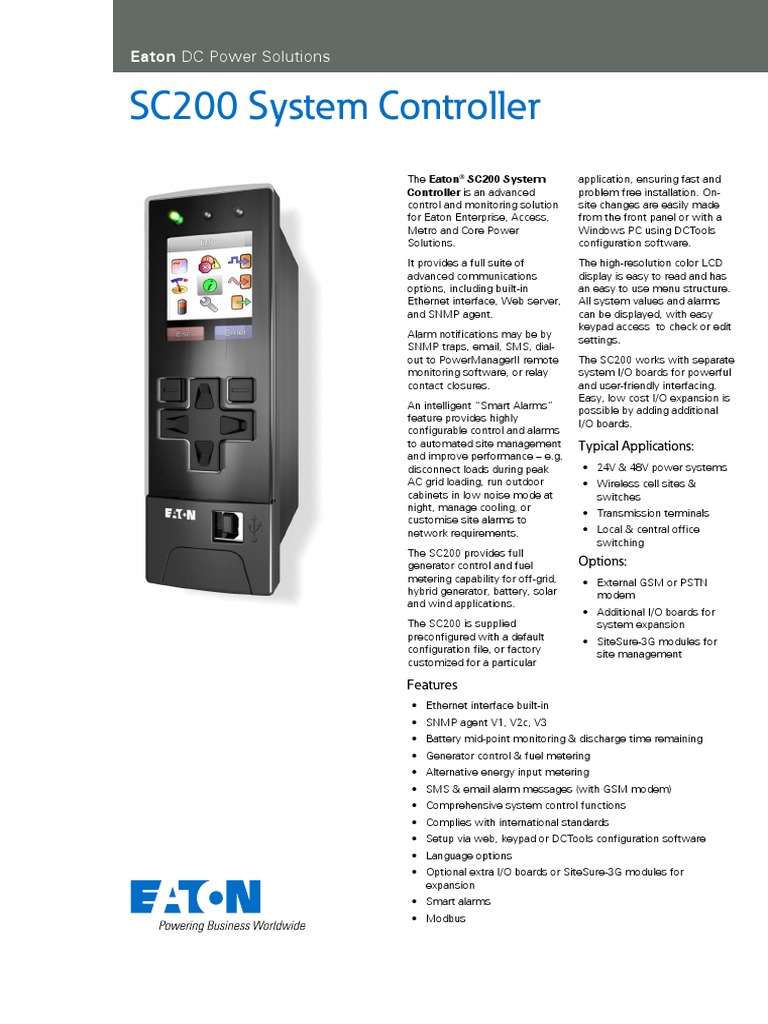 Eaton DC Power Solutions: SC200 System Controller Is An Advanced | PDF ...