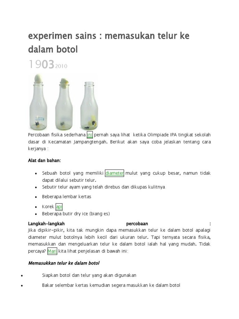 Experimen Memasukkan Telur DLM Botol | PDF