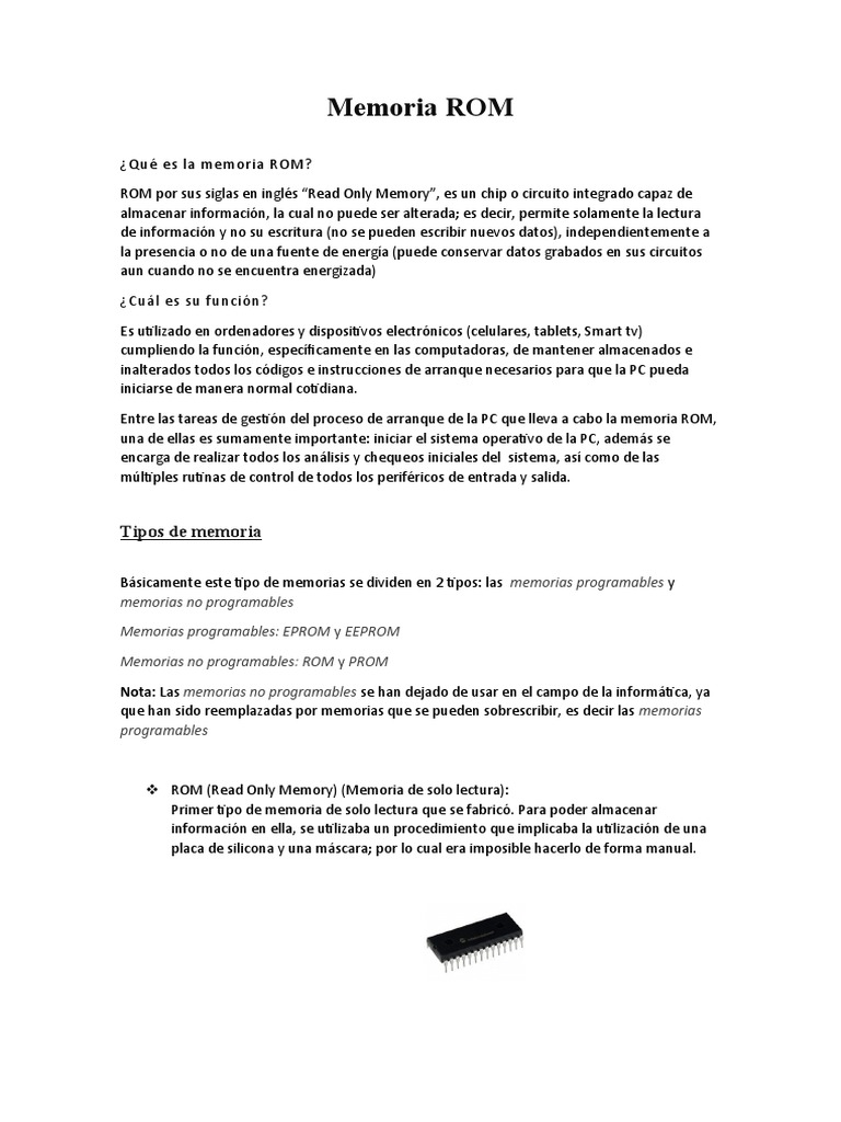 Tipos y funciones de la memoria ROM | PDF | Memoria de sólo lectura ...