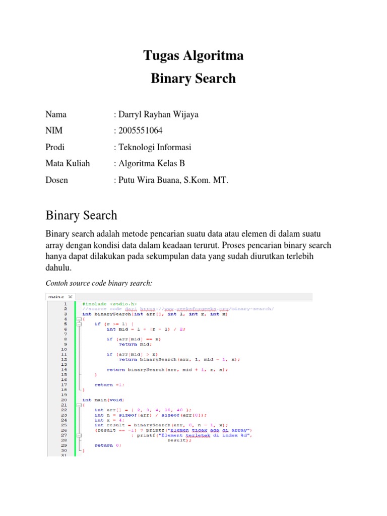 Tugas Algoritma Binary Search | PDF | Metode & Bahan Ajar