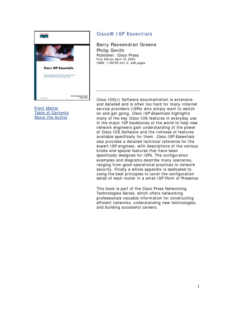 Cisco Press - Cisco ISP Essentials | PDF | Router (Computing ...