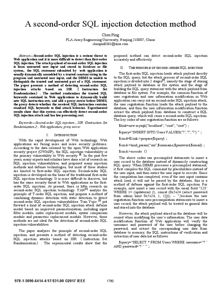 A Second-Order SQL Injection Detection Method | PDF | Databases | Sql