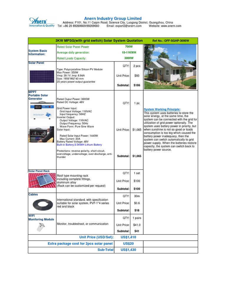 3KW Solar System Quotation Details | PDF | Solar Power | Solar Panel