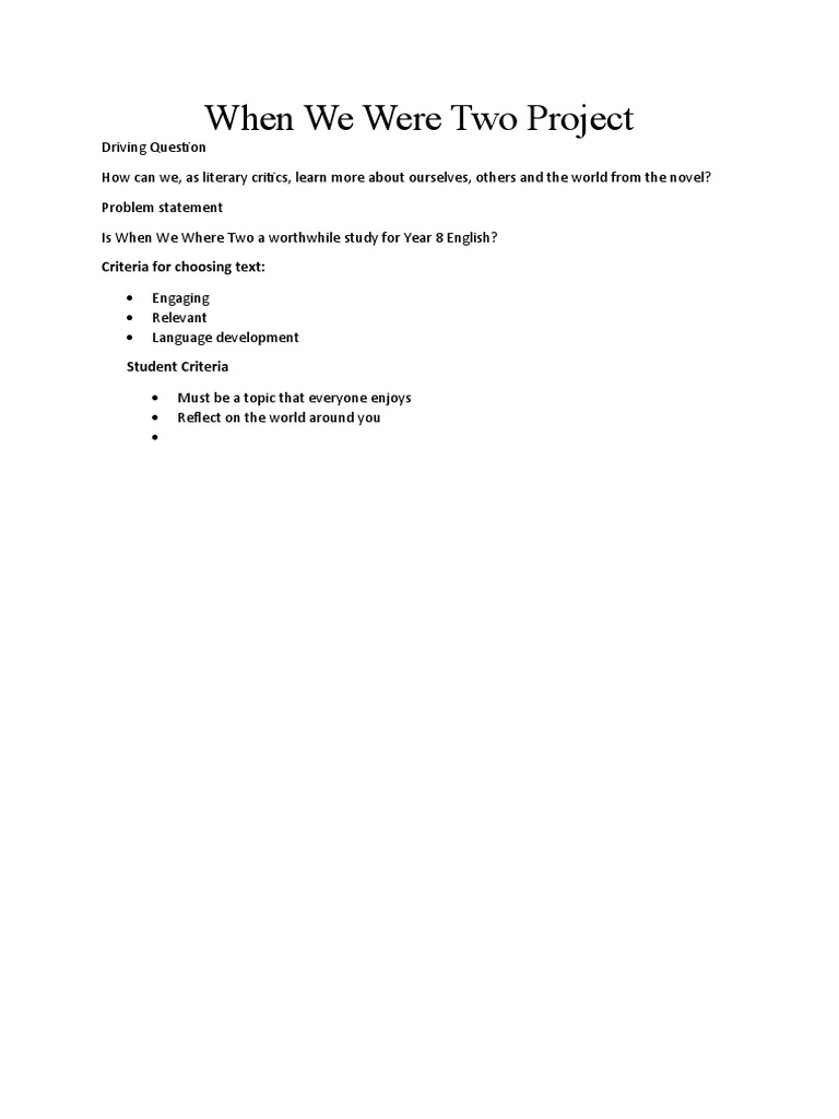 When We Were Two Project | PDF