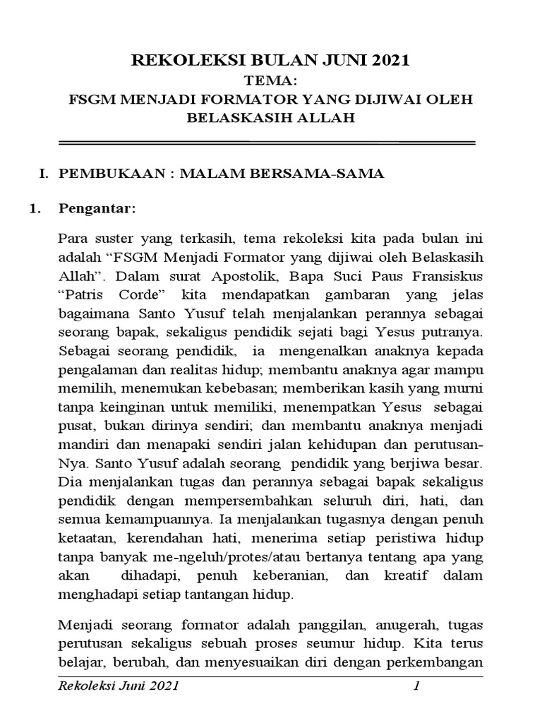 Rekoleksi Juni 2021 | PDF