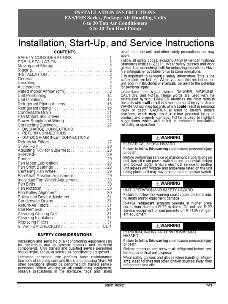 Installation, Start-Up, and Service Instructions | PDF | Ton ...
