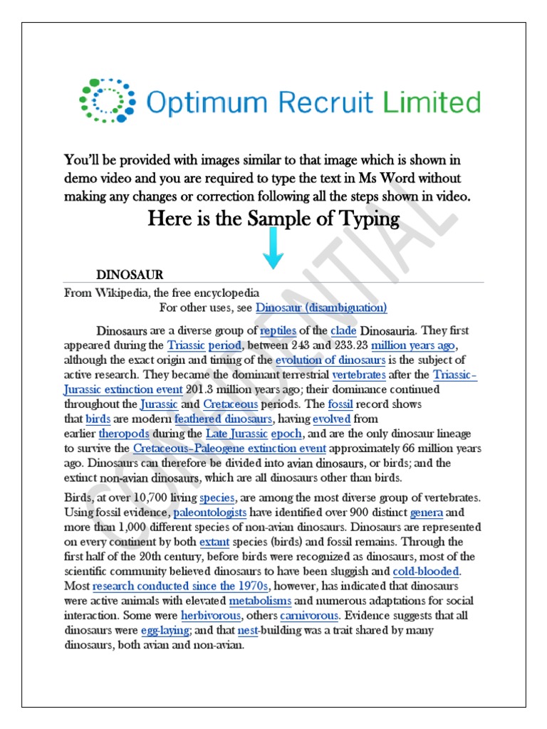 Here Is The Sample of Typing: Dinosaur | PDF | Dinosaurs | Taxa