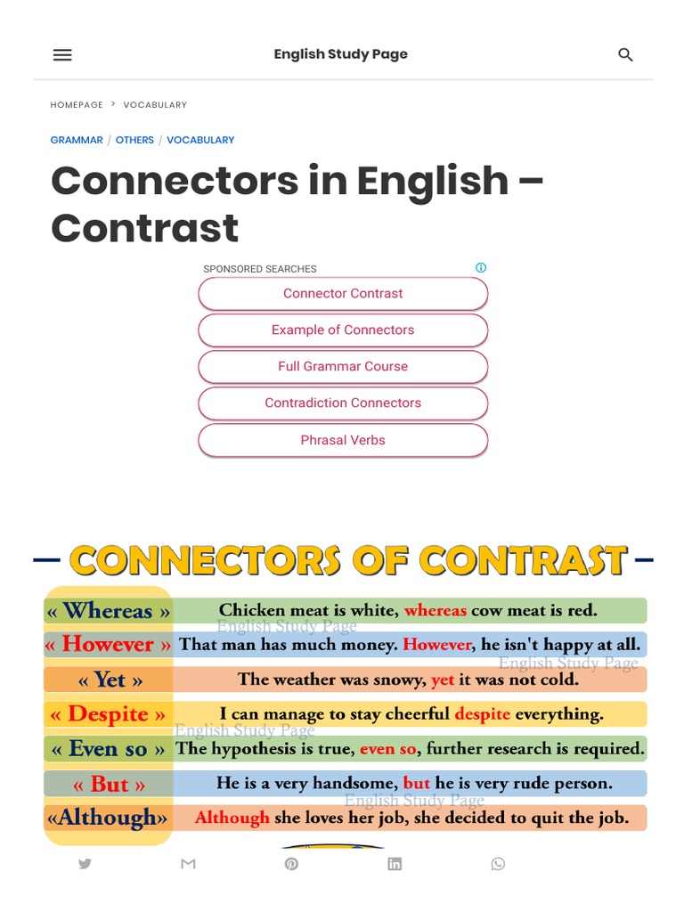 Connectors in English - Contrast - English Study Page | PDF | Phrase ...