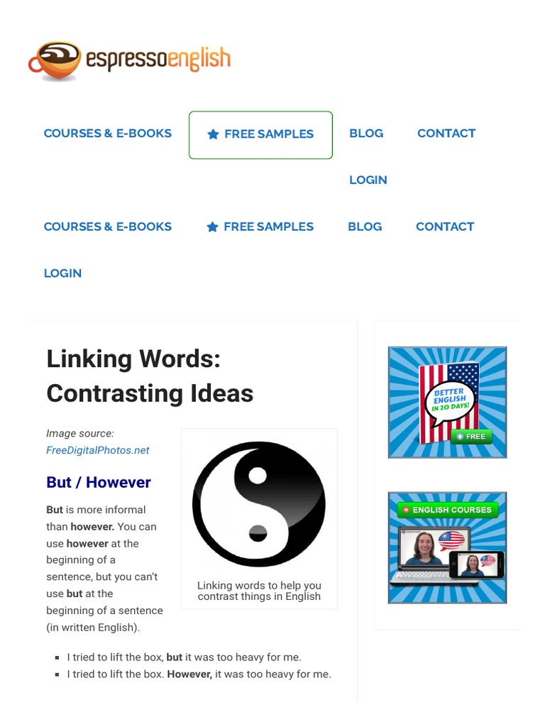 Linking Words - Contrasting Ideas - Espresso English | PDF