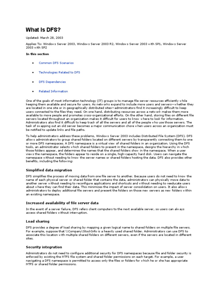 What Is DFS?: in This Section | PDF | Computer File | Server (Computing)