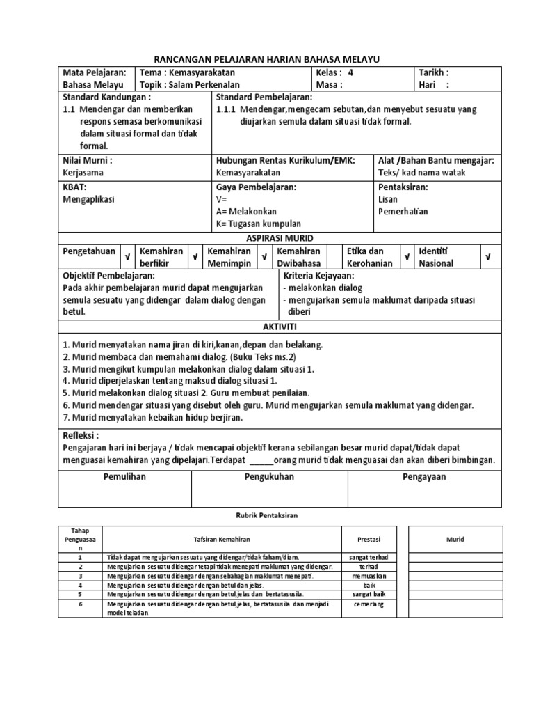 RPH BM TH 4 2021 | PDF | Karier & Perkembangan