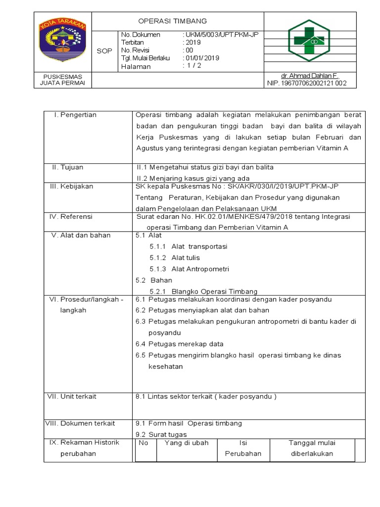 SOP Operasi Timbang | PDF